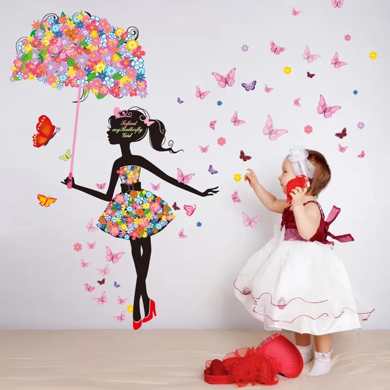 PIPPER | Samolepka na zeď "Dívka s motýly" 170x145 cm