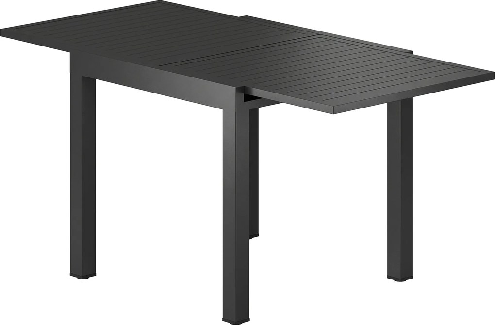 Outsunny rozkládací zahradní jídelní stůl pro 4–6 osob, 80/160 × 80 × 75 cm — černý, práškově lakovaný hliník s lamelovým povrchem