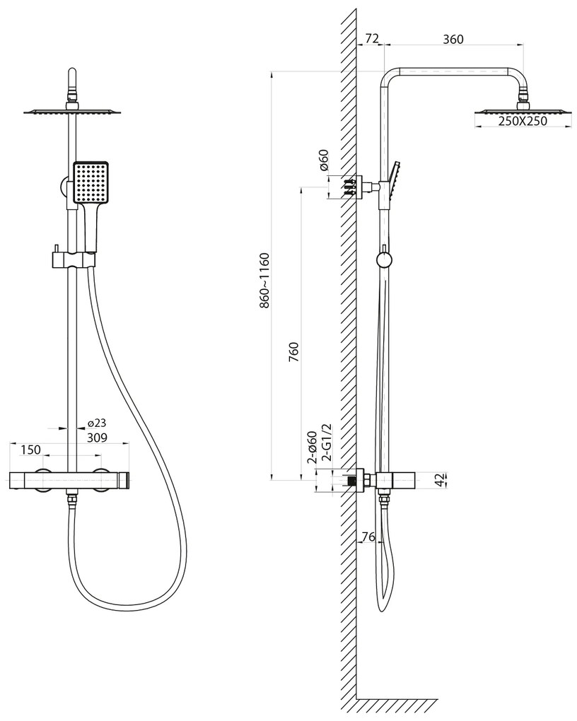 Sapho CUBEMIX sprchový sloup s pákovou baterií zlato mat CM139GB