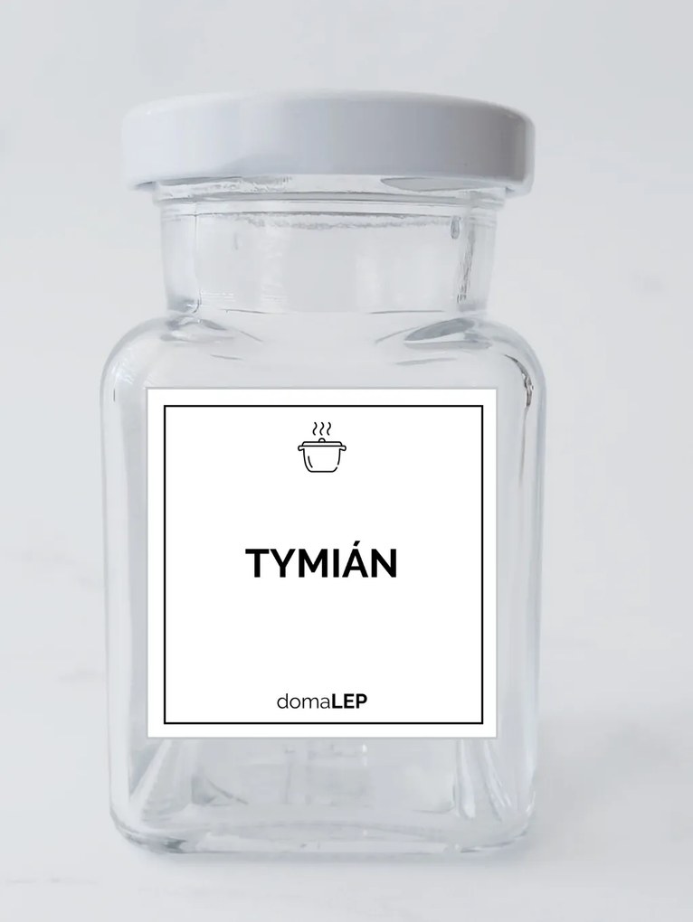 Samolepka na kořenky TYMIÁN bílá 5 × 5 cm tučné písmo