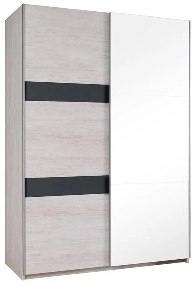 DENVER dg | šatní skříň SZ150 + zrcadlo | 150 cm | dub bílý / grafit