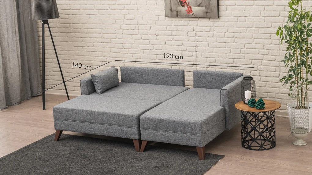 Hanah Home Třímístná pohovka BELLA šedá pravá 205 cm s taburetem 825BLC1504