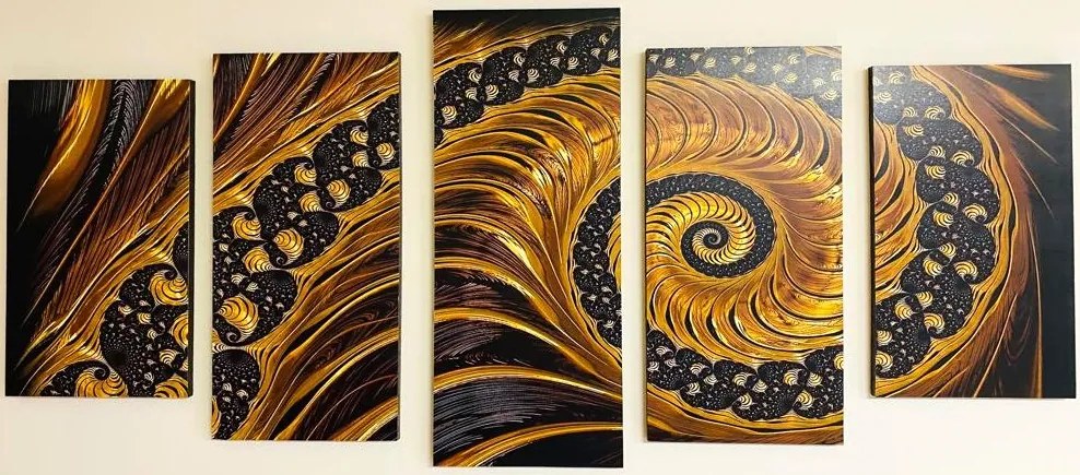 Bondecor Sada obrazů 5dílná "Fractal gold & black" 150x70cm