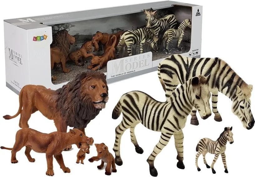 LEAN Toys Sada figurek Afrika – Divoká zvířata – Rodina lvů – Zebry