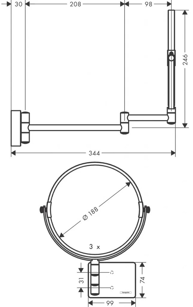 Hansgrohe AddStoris - Kosmetické zrcadlo Ø188mm, černá matná 41791670