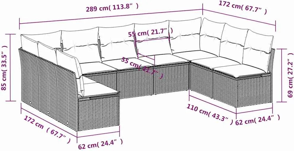 9dílná zahradní sedací souprava s polštáři černá polyratan 3218067