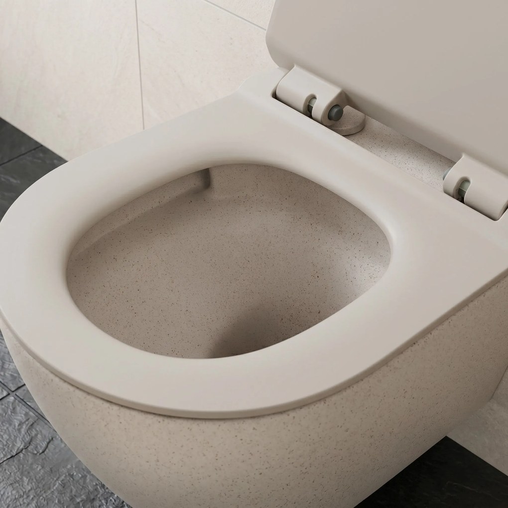 Rea Carlo, závěsná WC mísa + WC sedátko, Tornado technologie, béžová-imitace kamene, REA-C0362