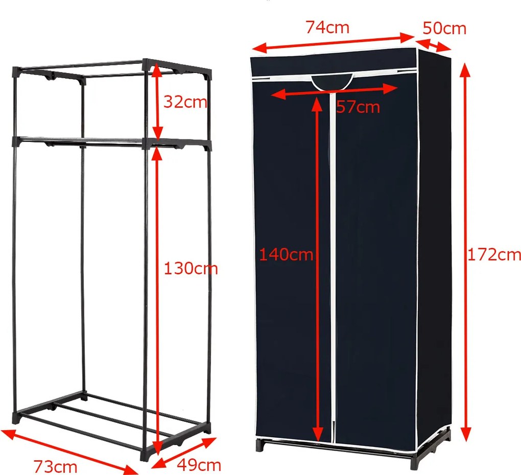 Costway Barevná šatní skříň látková s šatní tyčí – 75 × 50 × 170 cm, černý