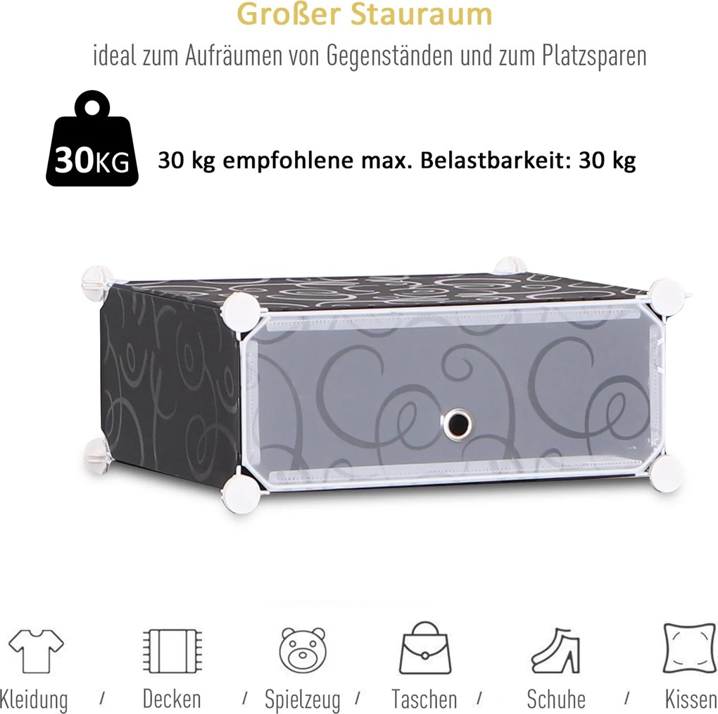 HOMCOM Sada botních boxů 16 kusů, stohovatelný organizér na boty s dveřmi, černá + bílá