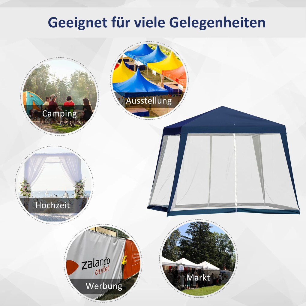 Gartenpavillon Pavillon Festzelt Partyzelt wetterfest Zelt mit Moskitonetz Metall + Polyester Blau 3 x 3 m