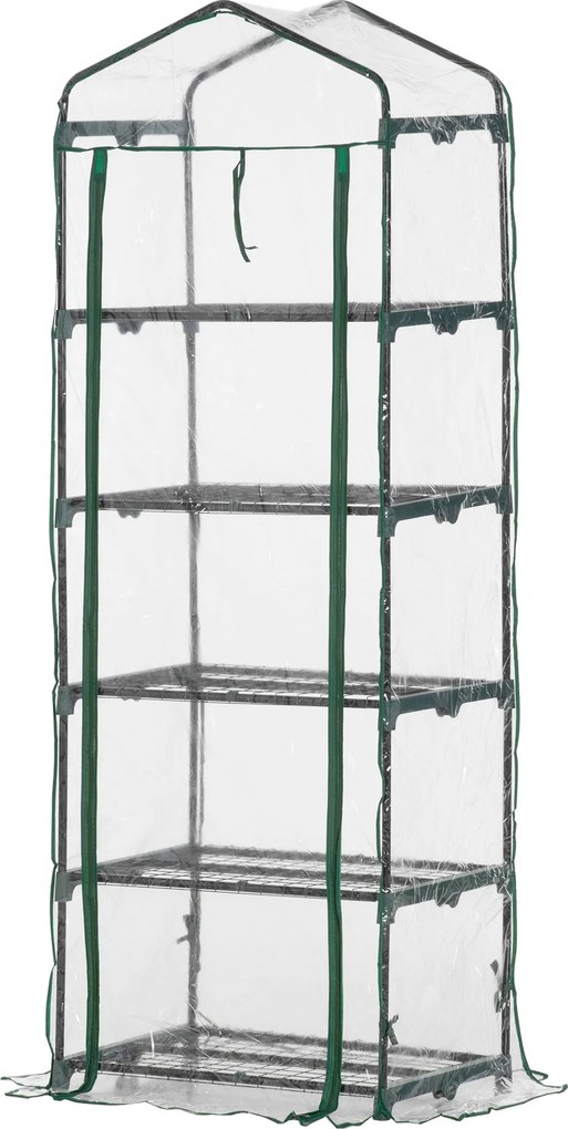 Skleník Outsunny s rolovacími dveřmi, policemi, odolný vůči zimě, polytunnelový skleník z oceli, skleník na balkon, zahradu, dům na rajčata 69 x 49 x