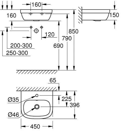 GROHE 39324000 - Umývátko EURO CERAMIC 450 × 400 mm keramika/bílá