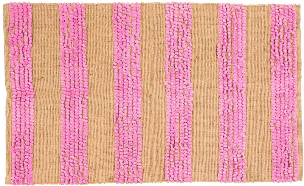 Rice Obdélníkový kobereček Pink & Natural Stripes, růžová barva, přírodní barva, textil