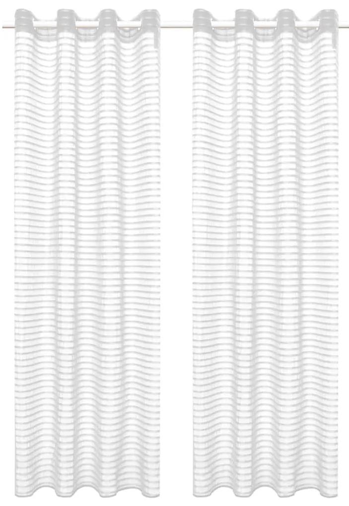 Tkané pruhované průsvitné závěsy - 2 ks - bílé | 140x175 cm | BIANO
