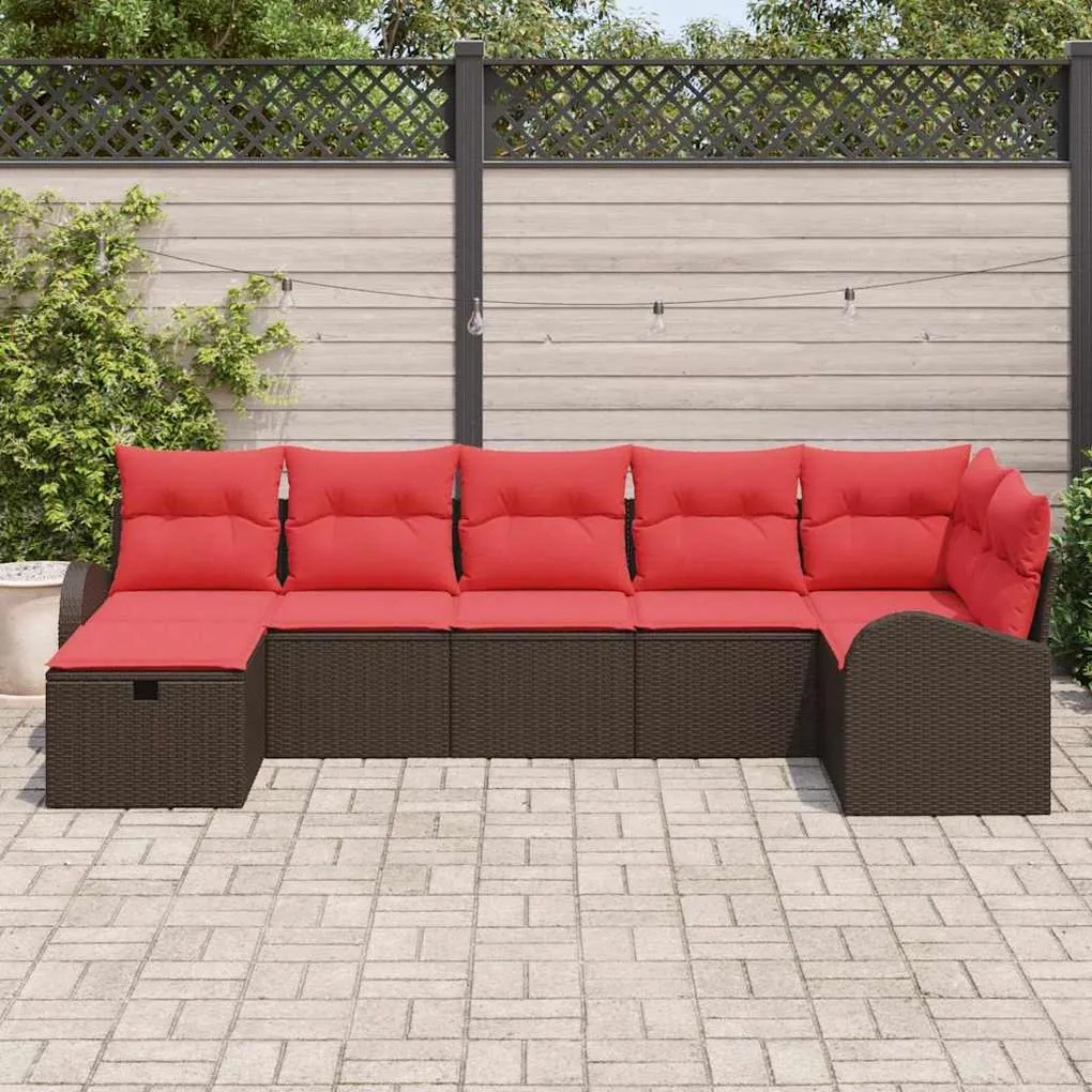 Set pohovek 7 ks Hnědá a červená polyratan 3359103