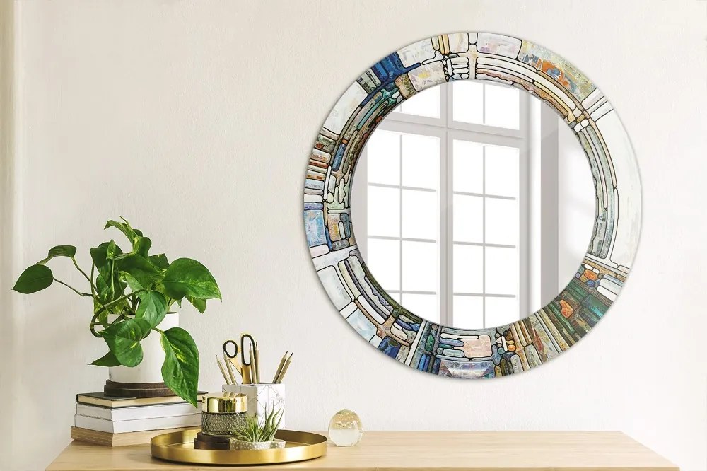 Kulaté dekorativní zrcadlo Abstraktní okno vitráže fi 50 cm