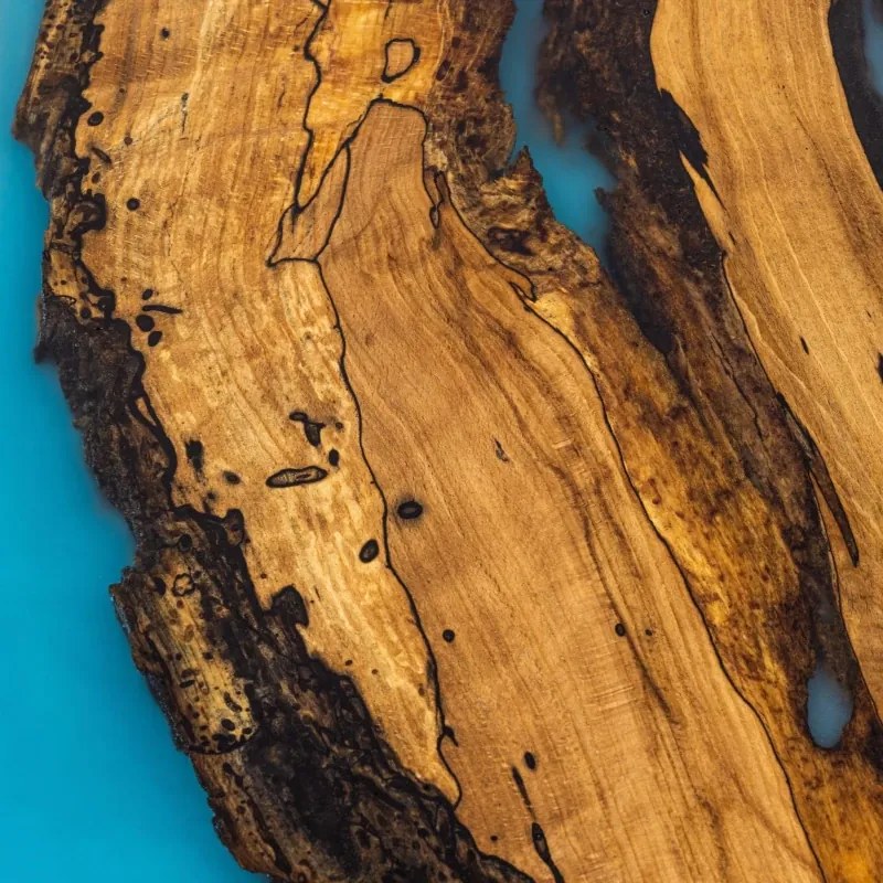 Konferenční stůl PLANETÁRIUM ze špaltovaného buku a fluorescenční epoxidové pryskyřice 96x59