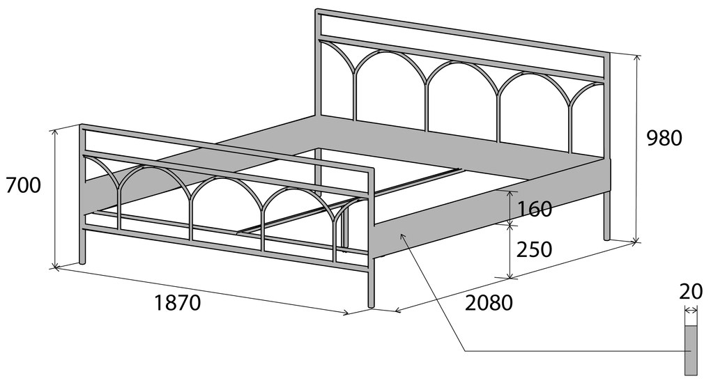 Nábytek ATIKA s.r.o. Kovová postel SASKIE Povrchová úprava: na přání dle RAL, Rozměr: 140 x 200 cm
