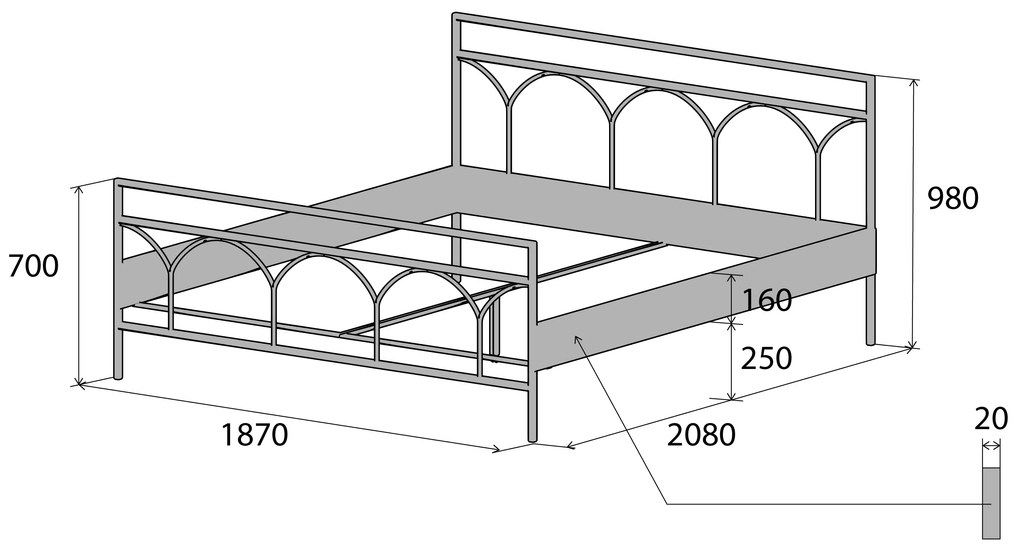 Nábytek ATIKA s.r.o. Kovová postel SASKIE Povrchová úprava: stříbrná RAL 9006, Rozměr: 100 x 200 cm