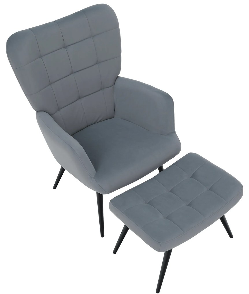 Relaxační křeslo ušák s podnožkou LUMEN - šedá Velvet látka
