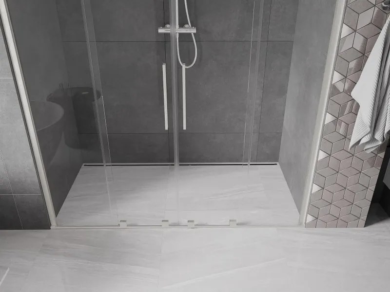 Mexen Velar Duo, posuvné sprchové dveře do otvoru 200 cm, 8mm čiré sklo, broušená ocel, 871-200-000-02-97
