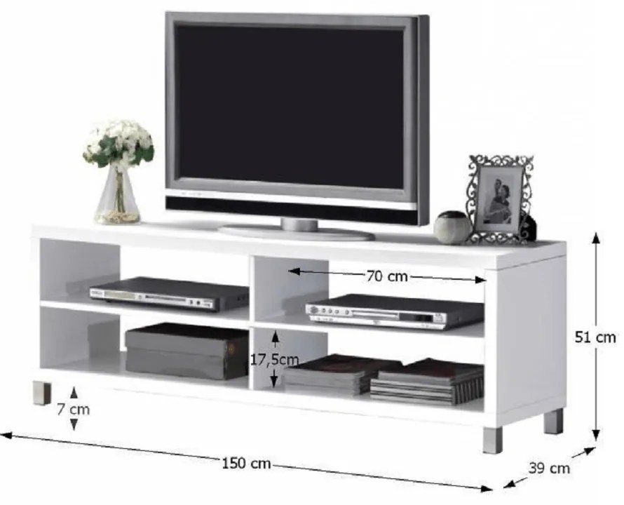 TV stolek TOFI — 150x39x51, DTD, bílá Kondela