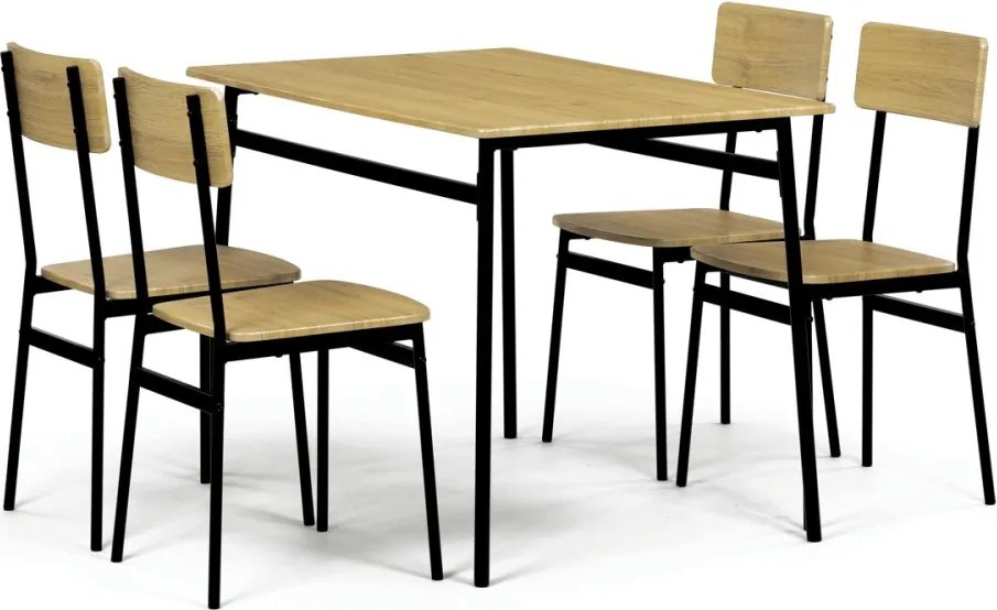Set jídelní (1+4), MDF dekor divoký dub, černý kov (110 x 70) cm bílá