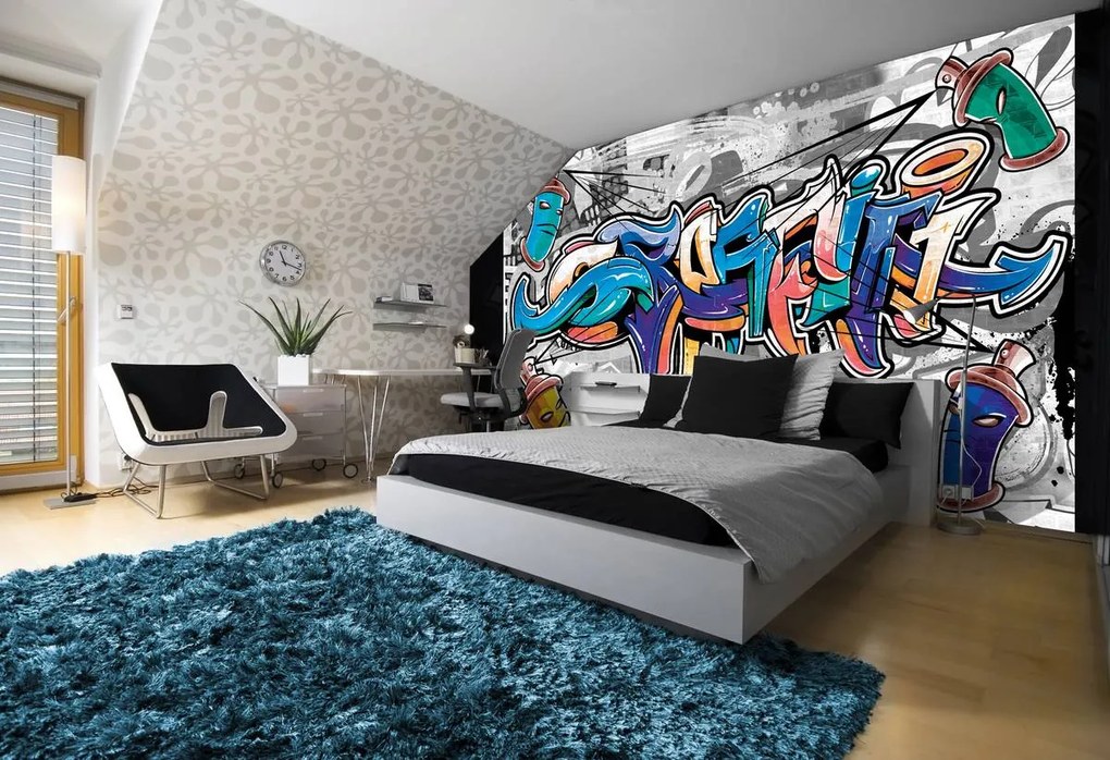 Fototapeta - Barevné Graffiti na šedé (152,5x104 cm)