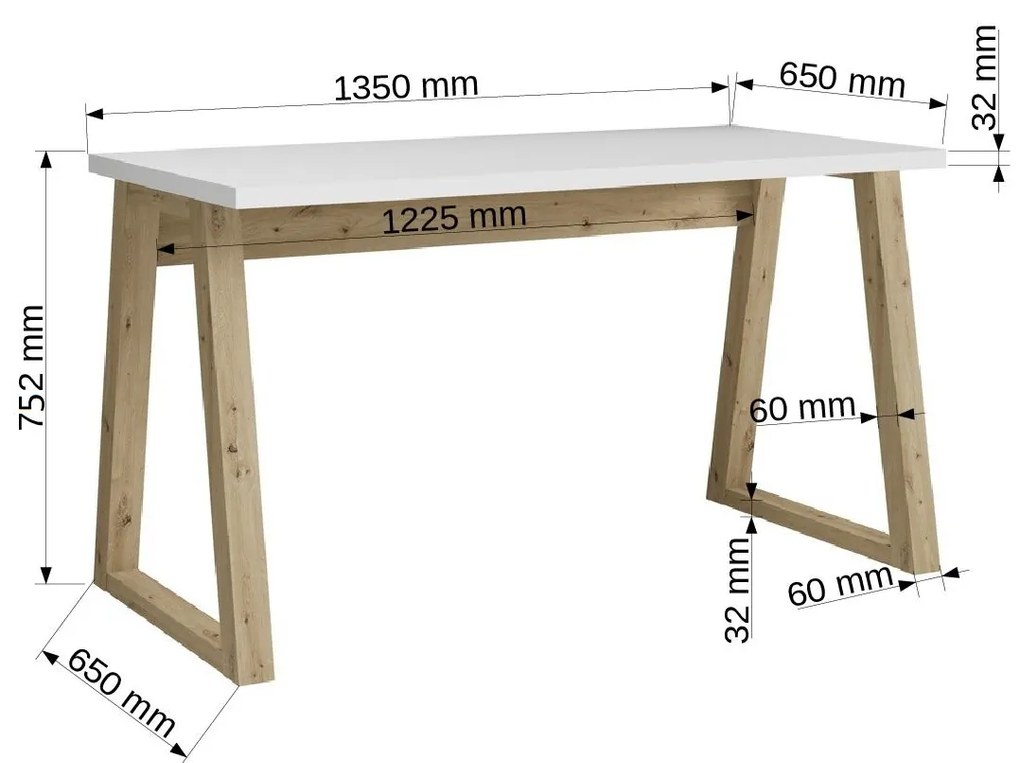 ADRK PC stůl IWO W-ART, bílá/dub artisan