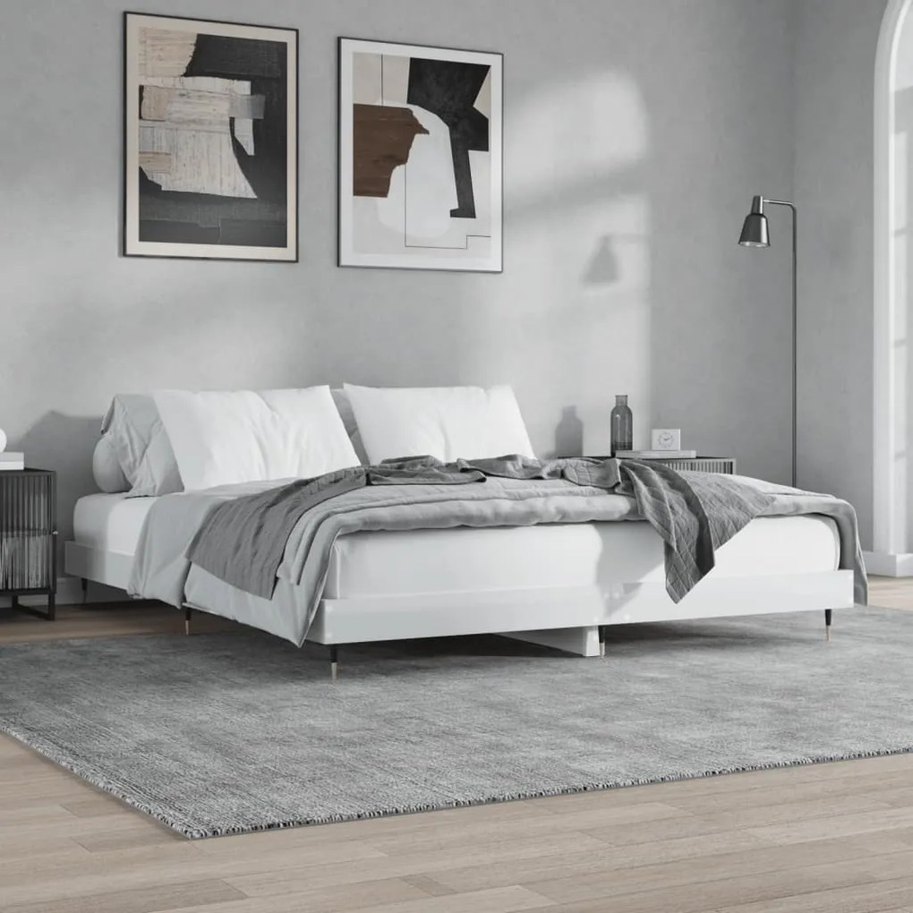 Rám postele bílý s vysokým leskem 140 x 200 cm kompozitní dřevo 832143