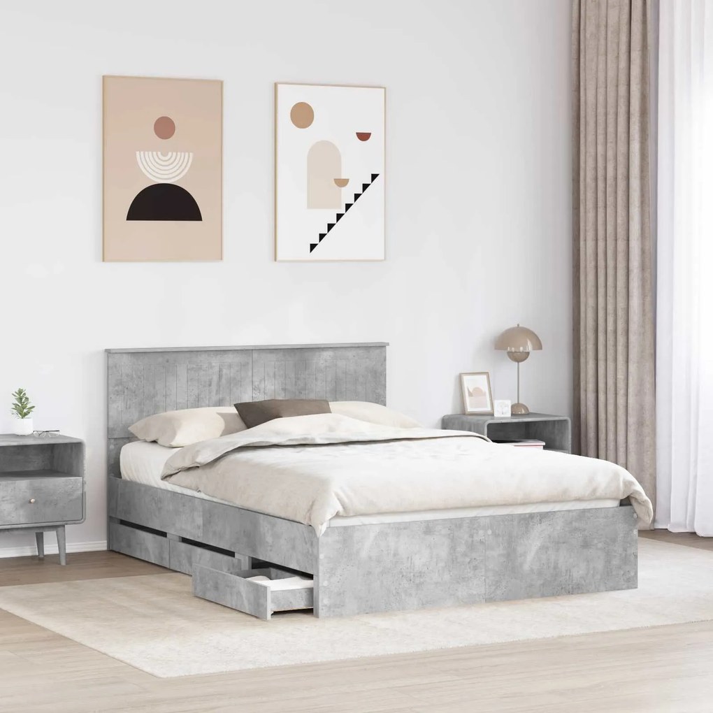Rám postele s čelo Betonově šedá 135 x 190 cm Inženýrské dřevo 3410717