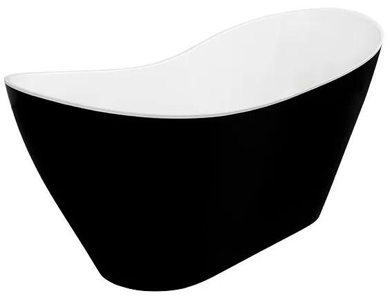 Besco Volně stojící vana z litého mramoru Viya BW Matt 160x70 (170x71) Barva: Bílá/černá, Rozměry (cm): 168x71,5, Typ a barva výpustě: Click-Clack s horním čištěním, bílá