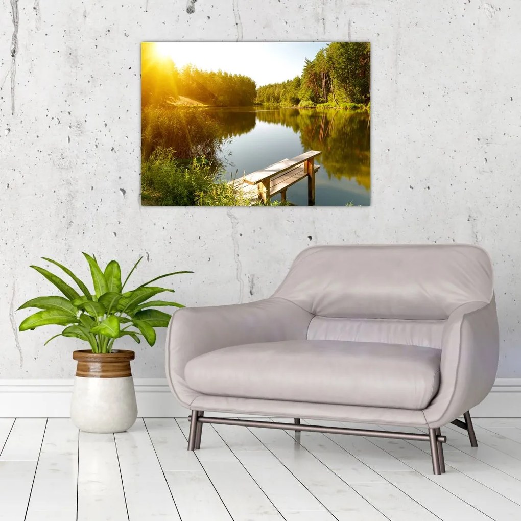 Skleněný obraz - Jezero u lesa (70x50 cm)