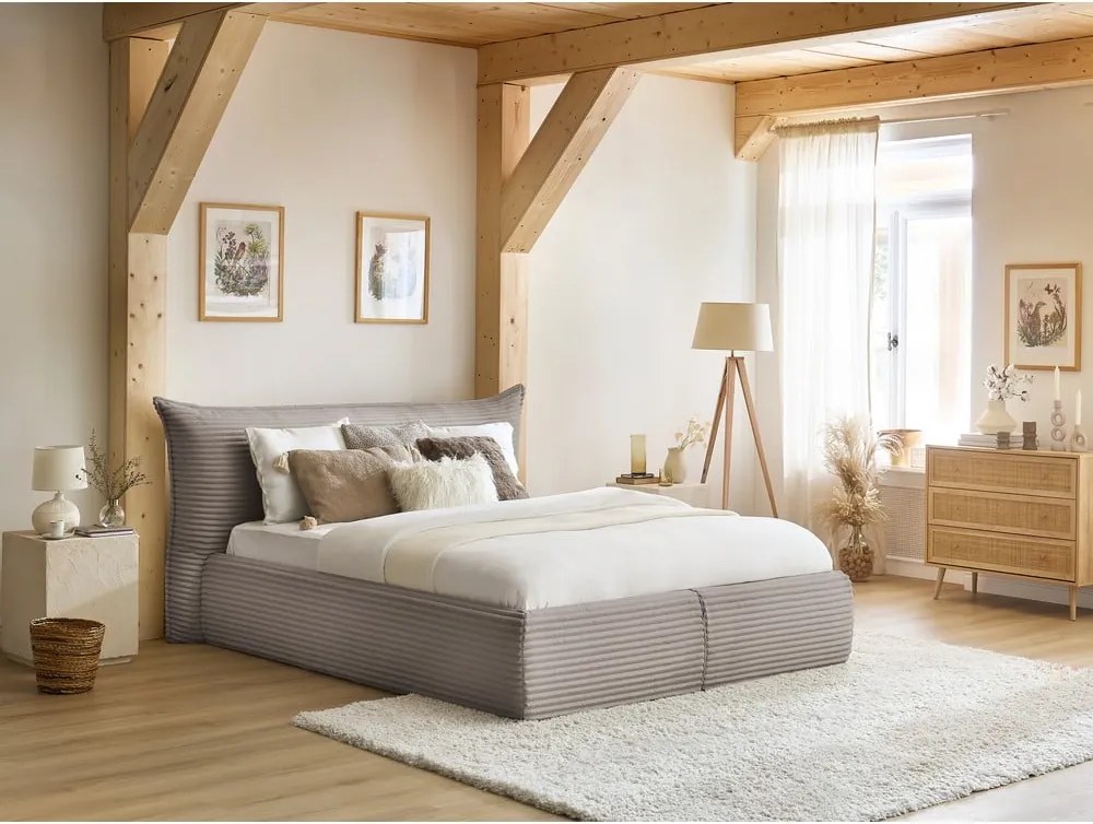 Taupe čalouněná dvoulůžková postel s úložným prostorem s roštem 180x200 cm Jade - II. jakost – Bobochic Paris