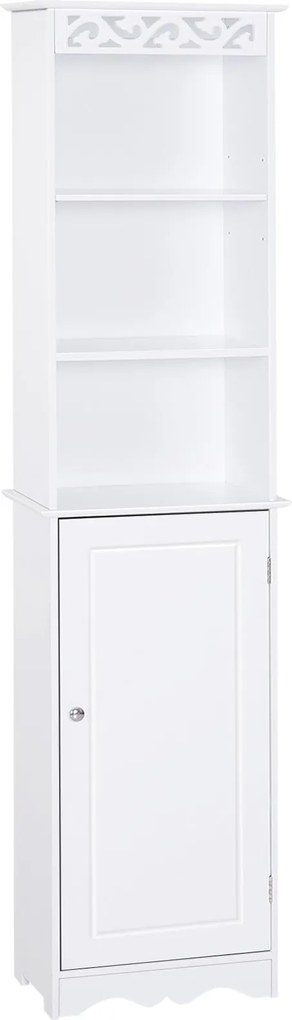 HOMCOM Koupelnová skříňka s věží 3 nastavitelné police na 3 úrovních a 1 velká dolní skříňka MDF Bílá 40x23x160cm | Aosom