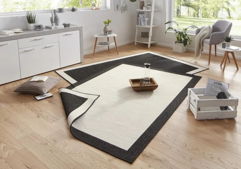 Hanse Home, Kusový koberec Twin-Wendeteppiche 103105 creme schwarz – na ven i na doma, 200x290, černobílá, chodba / předsíň