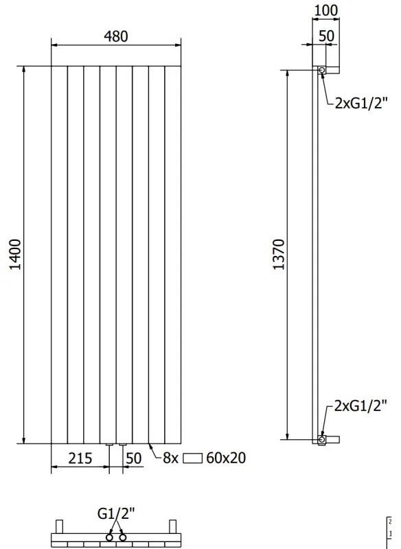 Mexen Topeka designový radiátor 1400 x 400 mm, 995 W, Černá - W210-1400-480-00-70