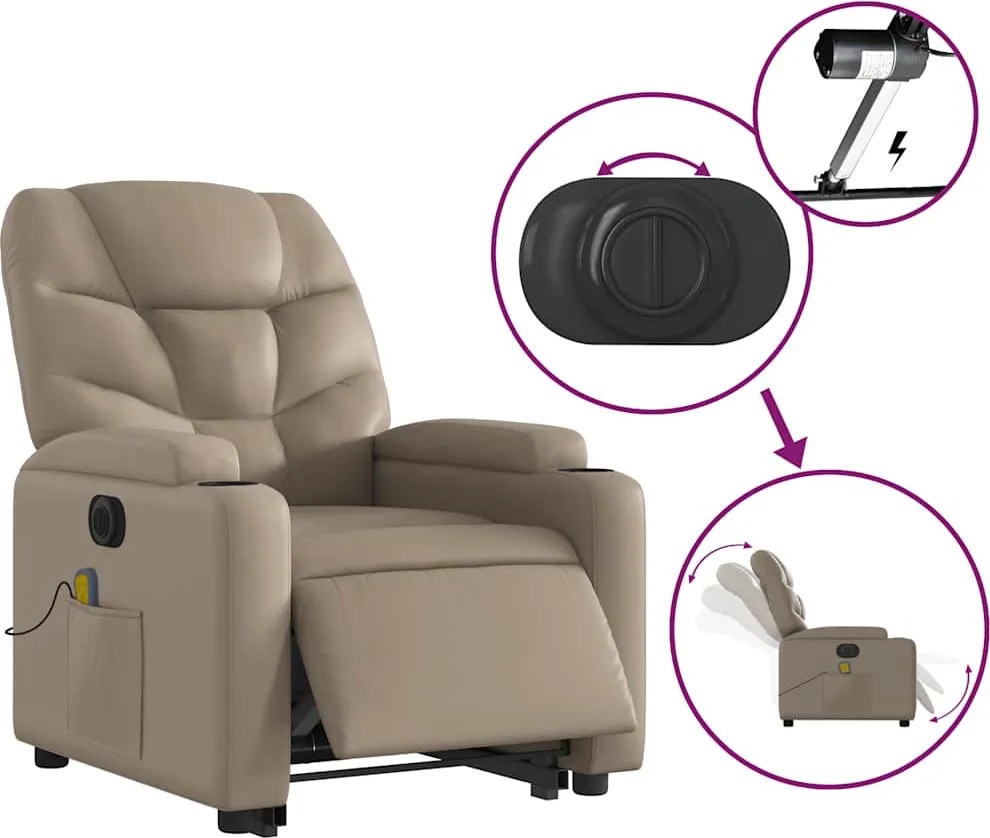 Elektrické zvedací masážní polohovací křeslo cappuccino koženka 3204685