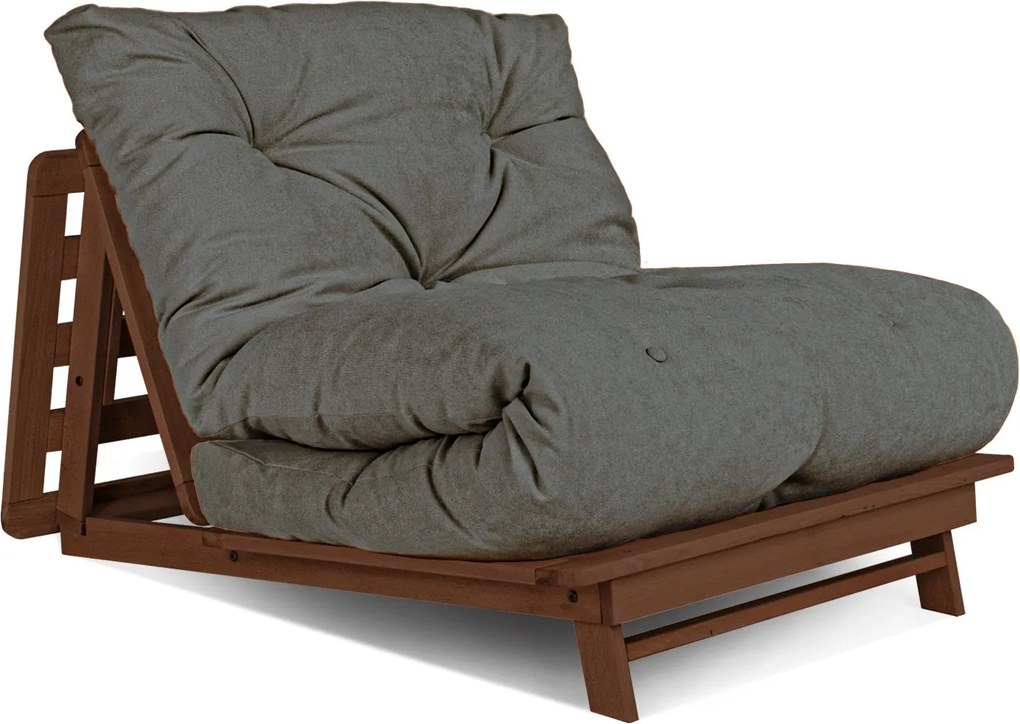 Marior Home Rozkládací futonové křeslo / pohovka Layti - 90 cm / Šedá / Ořech olejovaný