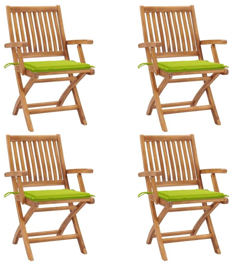 3072734 vidaXL Skládací zahradní židle s poduškami 4 ks masivní teak