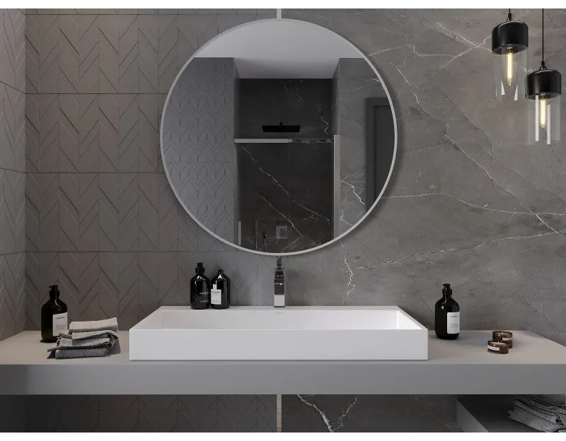 Mexen Loft, kulaté koupelnové zrcadlo 100 cm, barva rámu bílá, 9850-100-100-000-20