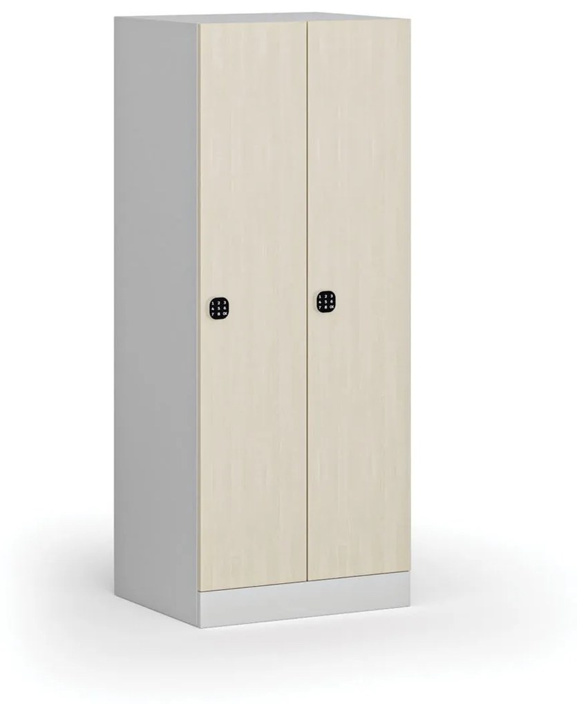 Šatní skříňka snížená, 2 oddíly, 1500 x 600 x 500 mm, kódový zámek, laminované dveře, bílá