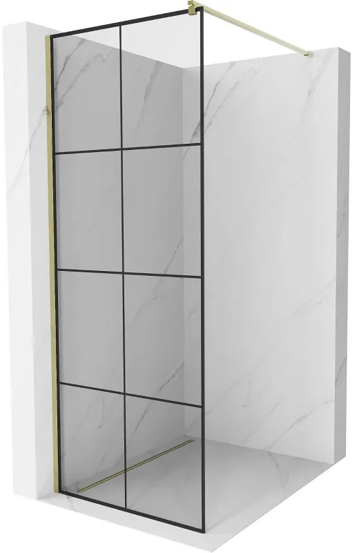 Mexen Kioto sprchová stěna Walk-in 80 x 200 cm, černá mřížka 8 mm, zlatá - 800-080-101-50-77