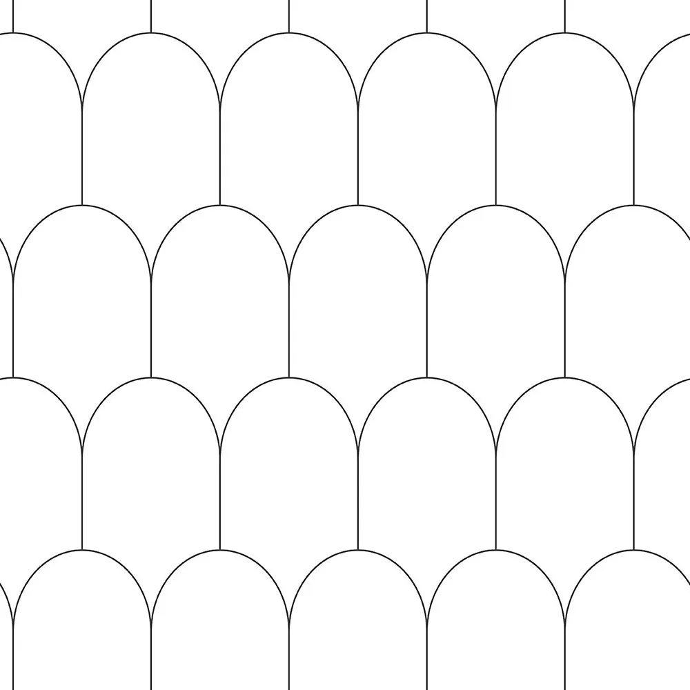 Bílá vliesová tapeta, geometrický obloukový vzor 139140, Black & White, Esta