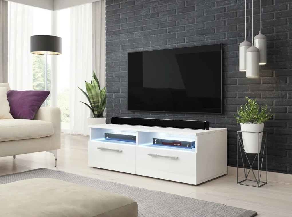 TV stolek Bonn s LED osvětlením 100 cm bílý mat/bílý lesk