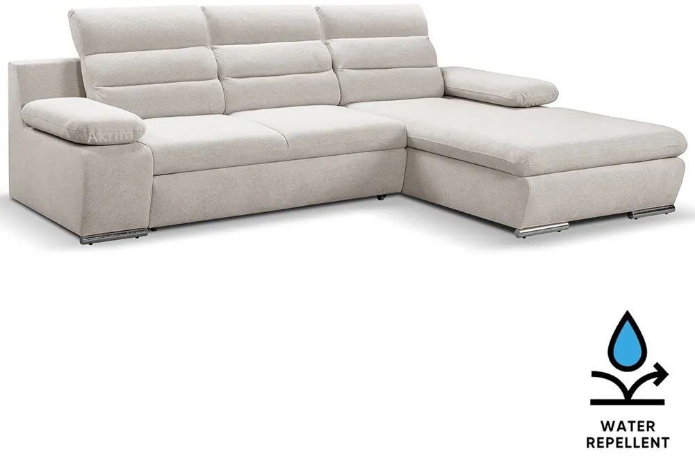 Sedací souprava GRECO MINI | 278x185 cm | PRAVÁ | 02 šedobílá WATER REPELLENT | rozkládací + úložný prostor