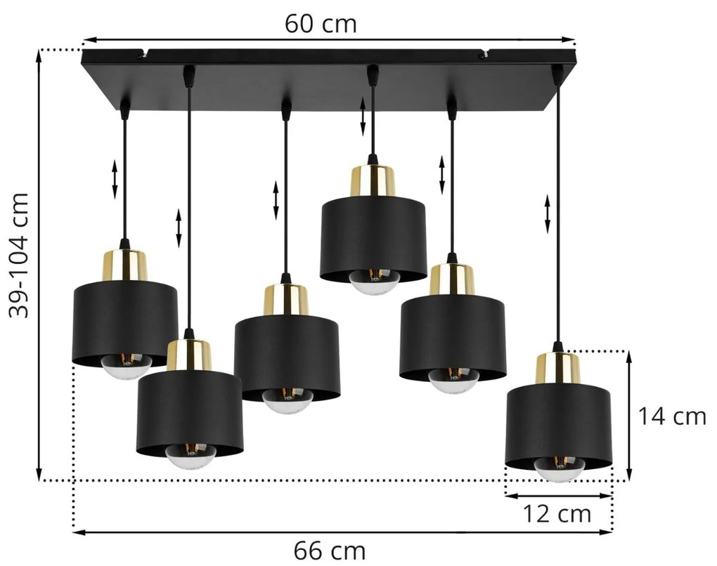 Závěsné svítidlo Panta, 6x černé kovové stínítko, g