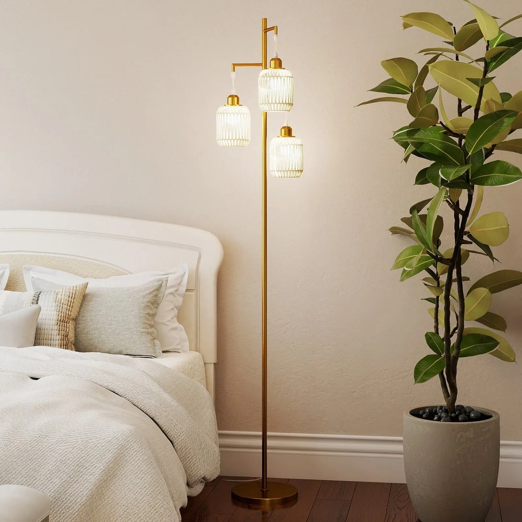 Costway Stojací lampa 173 cm lampa na čtení s 3 E27 zásuvkami a nožním spínačem