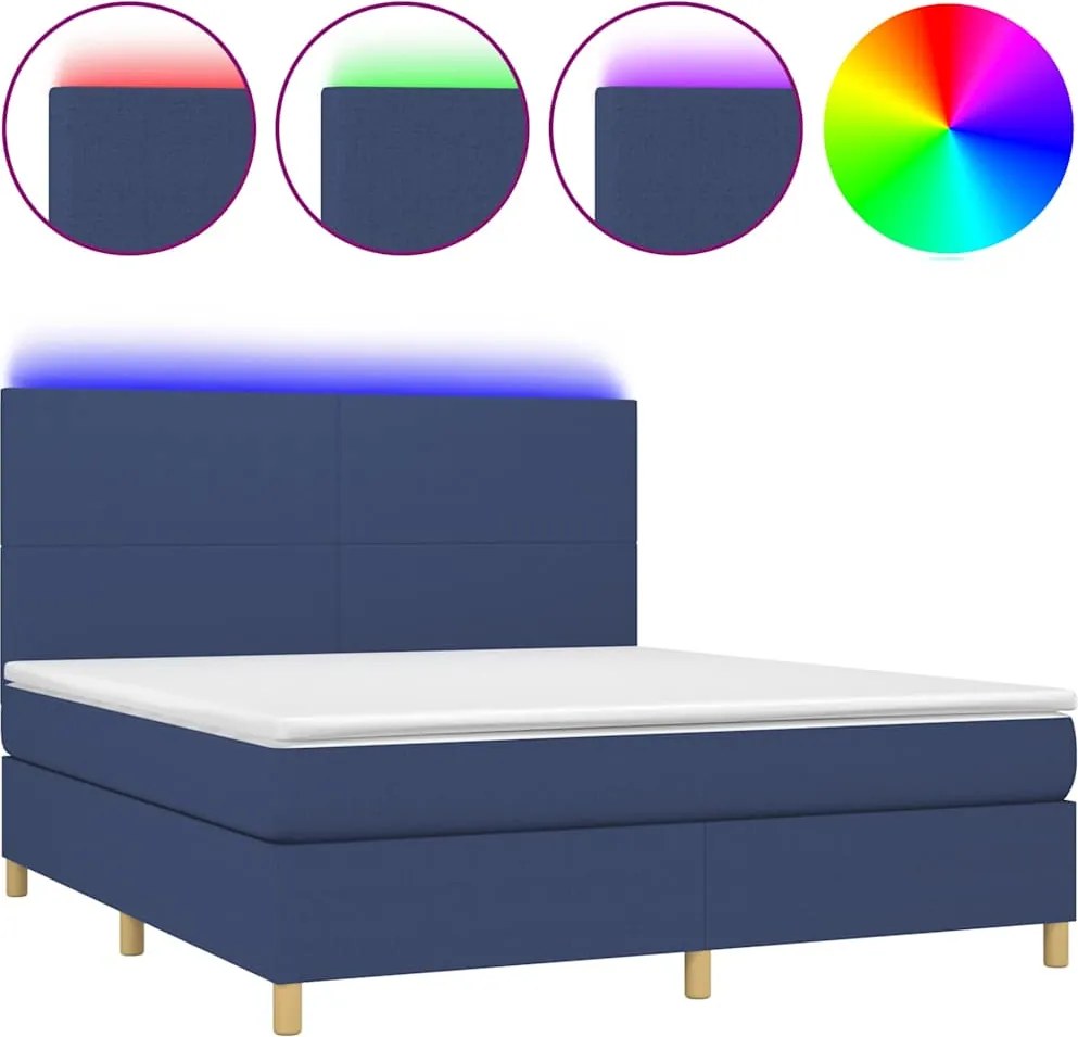 Box spring postel s matrací a LED modrá 160x200 cm textil 3135291