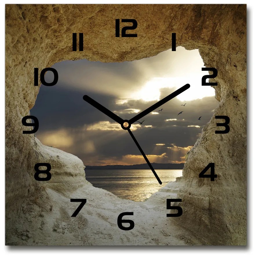Wallmuralia Skleněné hodiny na stěnu Mořská jeskyně 30x30 cm